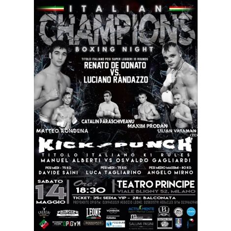 Italian Champions Boxing Night , stasera sul Ring del Teatro Principe ...